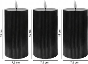 SADA 3x LED Svíčka BRILLO LED/2xAA 15 cm černá + dálkové ovládání