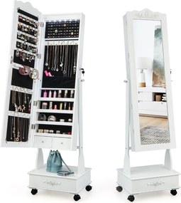 Costway Zrcadlová skříňka na šperky s celoplošným zrcadlem a zásuvkami a LED
