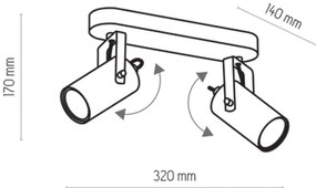TK LIGHTING Bodový lustr - REDO 2798, 230V/10W/2xGU10, zlatá/černá