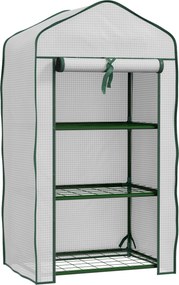 Outsunny 3-úrovňový zahradní skleník s terasou se 3 policemi a 1 zipovým dveřmi pro pěstování rostlin, květin a zeleniny 59x39x127 cm Bílý