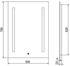 Mexen Remi, LED koupelnové zrcadlo s podsvícením 50 x 70 cm, 6000K, ochrana proti zamlžování, 9804-050-070-611-00