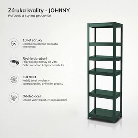 Kovový úzký regál zelený: JOHNNY, 1800 x 450 x 420 mm
