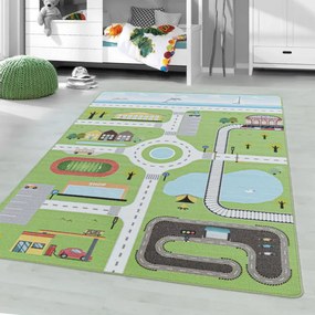 Dětský protiskluzový koberec Play uličky zelený
