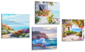 Set obrazů mořská krajina v imitaci malby - 4x 40x40 cm