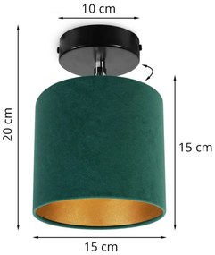 Stropní svítidlo MEDIOLAN, 1x tmavě zelené/zlaté textilní stínítko, černá konstrukce - možnost polohování