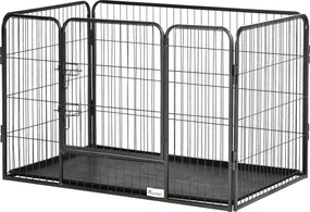 PawHut Obdélníkový Ohrádka pro Psi 4-panely Ocel 109x74x71 cm s Dvouvrstvými Dveřmi a Odnímatelným Táckem pro Venkovní a Vnitřní použití | Aosom