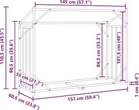 vidaXL Stojan na palivové dřevo s krytem 151x60,5x110,5 cm [4104941]