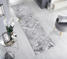 Flair Rugs, Běhoun Eris Marbled Silver, 80x300, šedá, chodba / předsíň