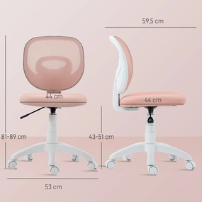 HOMCOM Kancelářská židle, ergonomická židle s C-tvarovanou opěrkou zad, výškově nastavitelná, růžová
