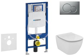 Geberit - Set předstěnové instalace, klozetu a sedátka Ideal Standard Tesi, tlačítka Sigma01, matný chrom