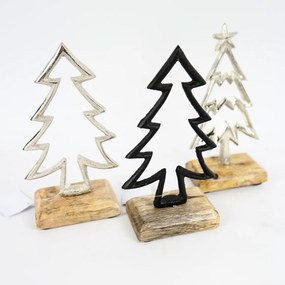 Vánoční dekorace CHRISTMAS TREE z mangového dřeva 17cm, černá
