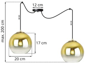 Závěsné svítidlo Bergen Gold Spider, 2x zlaté/transparentní skleněné stínítko (fi 20cm)