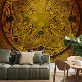 Fototapeta Mandala - pravidelný orientální motiv se žlutým vzorem a zlatými prvky