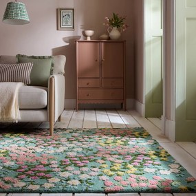 Ručně tkaný vlněný koberec v mentolové barvě 200x290 cm Emilia Floral – Flair Rugs