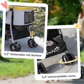 PawHut vozík pro psy 2 v 1, skládací kočárek pro psy s polštářem, 4 kolečka, síťované okno, tkanina Oxford, žlutý| Aosom