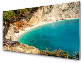 akrylový obraz Záliv Moře Skály Pláž 140x70 cm