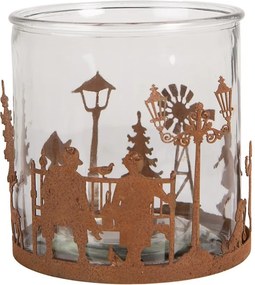 Rezavý kovový vánoční svícen Brocante rust - Ø 15*15 cm