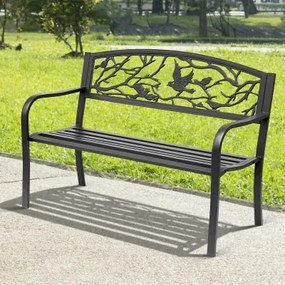 Zahradní lavička Outsunny, 3-místná lavička, terasa, rustikálně elegantní, 127D x 60Š x 85V cm, kov, epoxid, odolný proti korozi, černá