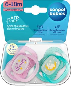 Canpol babies Dudlík svítící silikonový symetrický NIGHTGLOW 6-18m 2ks holka