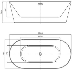 Mexen Luna, Slim volně stojící vana 170 x 75 cm, bílá, růžové zlato přepad, 52041707500-60