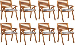 vidaXL Zahradní židle s poduškami 8 ks masivní akáciové dřevo [3075205] Barva: Vzor šedá kostka