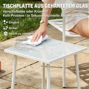 Bistro set 3dílná sada kovového zahradního nábytku se 2 zahradními židlemi, skleněný stůl, lamelový design, odolný proti korozi
