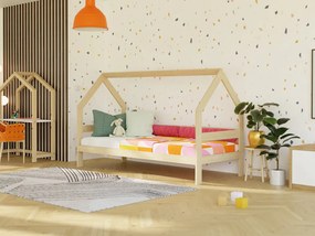 Benlemi Dětská dřevěná postel domeček SAFE 3v1 se zábranou Zvolte barvu: Béžová, Zvolte rozměr: 90x190 cm, Zvolte zábranu: S otevřeným vstupem