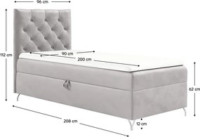 Boxspringová postel, 90x200, světle šedá látka Velvet, levá, GULIETTE + dárek