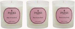 Sada ručně vyrobených vonných svíček Vintage Aromatherapy (růže, pačuli a zelené stonky), 3 díly