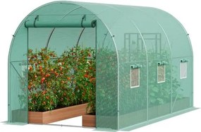 Walk-in tunelový skleník 3,45 × 1,95 × 1,92 m pozinkovaný rám PE kryt zelený