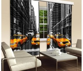 DIMEX | Hotové závěsy - kusový fotozávěs Žluté taxi CU-280-001 | černobílá, žlutá | 280 x 245 cm
