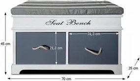 Dřevěná lavice s polštářem SEAT BENCH 2 NEW, šedá, bílá