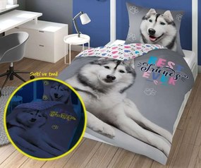 DETEXPOL Svítící povlečení pes Husky  Bavlna, 140/200, 70/80 cm