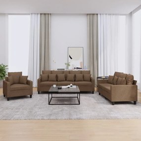3dílná sedací souprava s polštáři hnědá textil 3201635