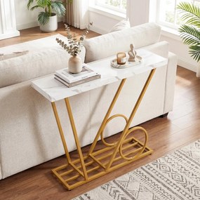 Costway Konzolový stolek 100 cm moderní s mramorovým vzhledem a bílým designem