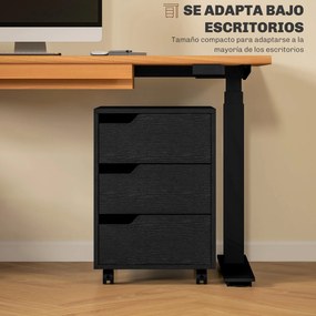 HOMCOM Kancelářská zásuvková jednotka na kolečkách, skříňka na dokumenty se 3 zásuvkami, organizér na stůl 40x50x57,5 cm, černá