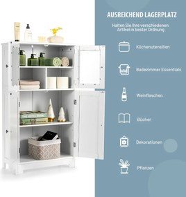 Costway Koupelnová skříňka 4-dvířka Samostatně stojící úložná se skleněnými