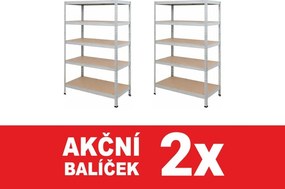 Akce 2x Regál 183x90x40 cm zinkovaný 5-policový, nosnost 1000 kg, RIVET