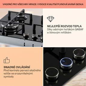 Klarstein Illuminosa 4, plynová varná deska, 4 hořáky Sabaf, sklokeramika