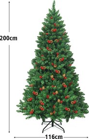 Costway Umělý vánoční stromek 200 cm Vánoční stromek s 1100 větvemi a prémiovým