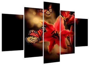 Obraz lilie s motýlem (150x105 cm)