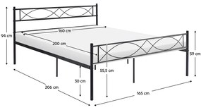 Kondela Kovová postel s roštem, 160x200, černá, STELVIA
