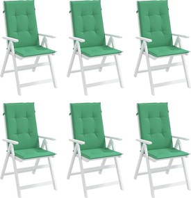 Podušky na židli vysoké opěradlo 6 ks zelené 120x50x3 cm textil 314109