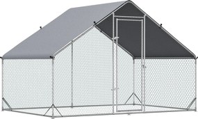 PawHut Kurník s výběhem z oceli, 300 x 200 x 200 cm, kurník se stříškou, dveřmi a výběhem pro 4-6 slepic a malé zvířata, Stříbrný | Aosom