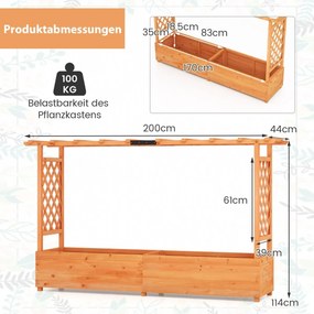 Costway Dřevěná vyvýšená postel s mříží a závěsnou střechou a mřížkovým