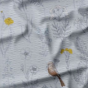 Krepové povlečení Ptáčci v kvítí - světle modré Velikost: 140 x 200 + 70 x 90