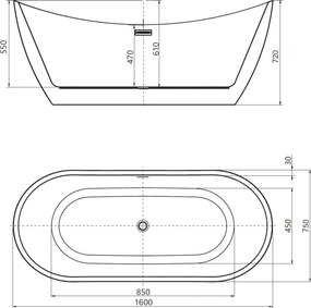 Mexen Lotos, volně stojící vana 160 x 75 cm, bílá, měděný matný přepad, 52051607700-65