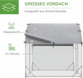 PawHut kurník pro volný chov kuřat z oceli, 280 x 190 x 197 cm, klec pro kuřata s krytem odolným proti UV záření, dvířka, výběh pro 4-6 kuřat, malá z…