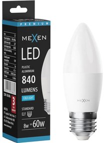 Mexen Nova LED žárovka E27, C37, 8W, Studená - 6500K, 840 lm - L102-E27-0865-01