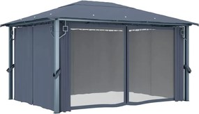 Altán závěsy a světelnými LED řetězy 4 x 3 m antracitový hliník 3070336